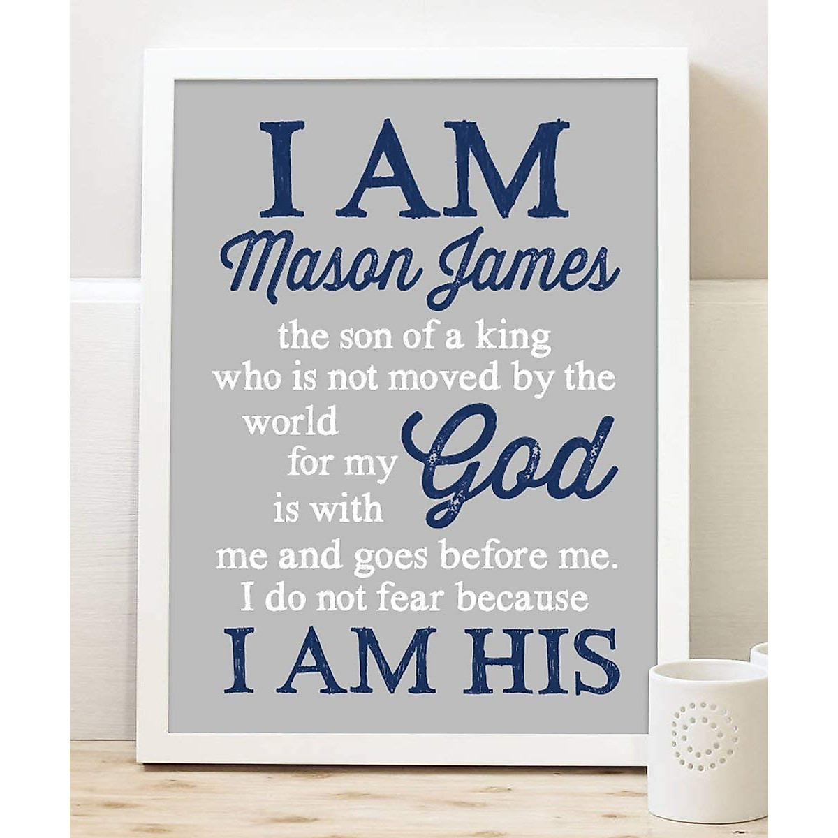 CANARY ROAD I am His Art Print | Choose Color | Boys Wall Art | Boy Name Decor | Baby Boy Gift | Personalized Baptism Gift | Christening Gift | Religious Gift | Christening Present | First Communion