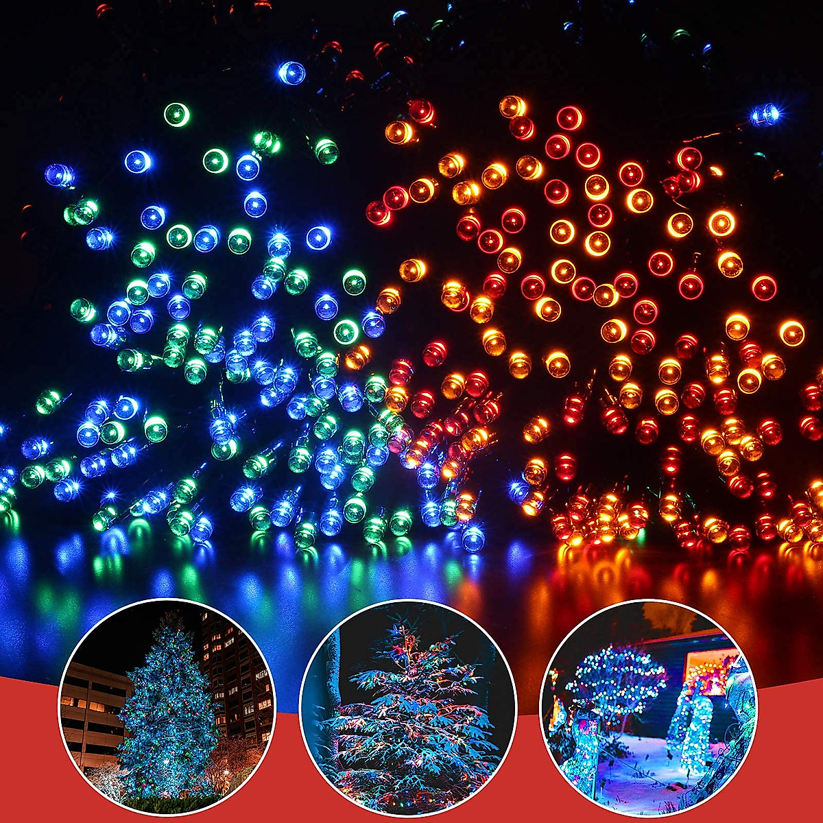 VTECHOLOGY 500LED Solar Christmas Lights, 170Ft Christmas Tree Lights with 8 Lighting Modes Waterproof Outdoor Lights for Patio Party (Multicolor)