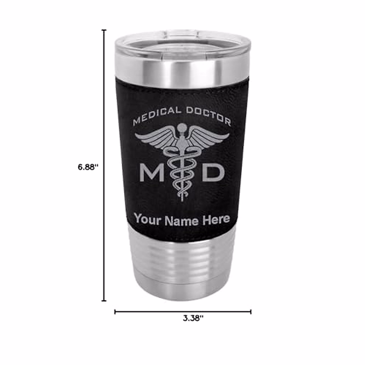LaserGram 20oz Vacuum Insulated Tumbler Mug, MD Medical Doctor, Personalized Engraving Included (Faux Leather, Black)