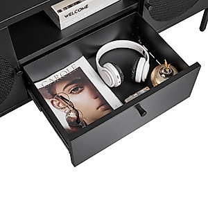 TV Stand Retro Record Cabinet Metal Storage Cabinet Cupboard Console Table Entertainment Center with Storage Cabinet Sideboard Buffet tv Stand Metal Locker Media Entertainment Center with Cable Hole