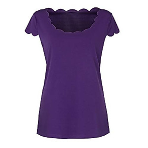 Women's Short Sleeve Shirt,Casual Round-Neck Blouse Flowy Loose Tank Tops Solid Color Tunic Plain Summer Plus Size Tee
