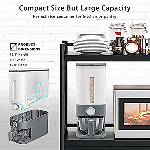 Lenwi 25 Lbs Rice Dispenser, Large Cereal Dry Food Storage Containers with Measuring Cup,BPA-Free Household for Kitchen Pantry Organization-Grey
