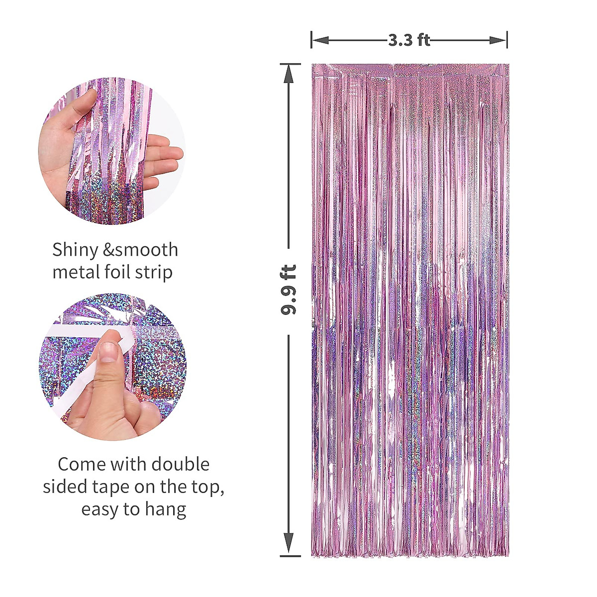 Crosize 2 Pack 3.3 x 9.9 ft Pink Foil Fringe Backdrop Curtain, Streamer Backdrop Curtains, Streamers Birthday Party Decorations, Tinsel Curtain for Parties, Galentines Decor, Preppy, Photo Booth