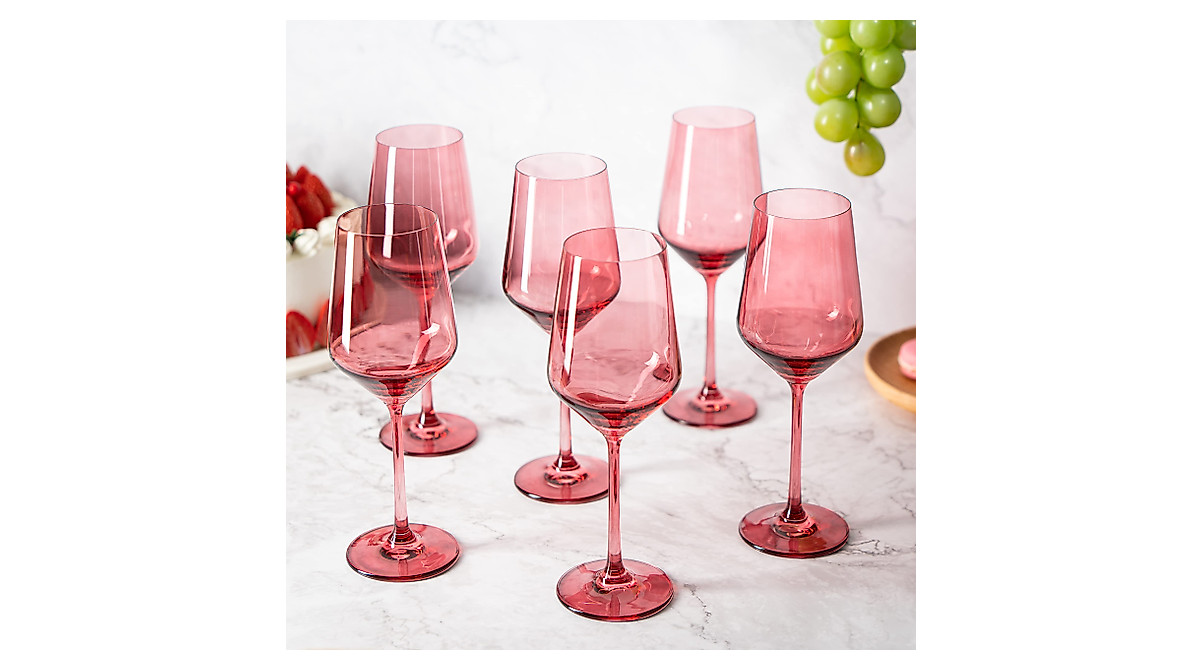 Elegant Red Rose Wine Glass Set with Italian Style Tall Stemmed Glasses