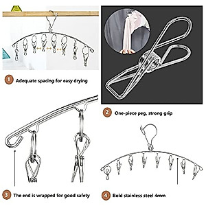Mokife Sock Drying Racks Stainless Steel, 3 Pack Underwear Dryer with 8 Clips Swivel Laundry Hanger with Windproof Hook for Hanging Towels Bras Gloves Baby Clothes Indoor Outdoor