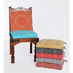 COZY TRENDS Handmade Cotton Chair Pads Cushions Seat Pad with Ties 16''x16'' for Dinning Chairs Office Chair Bench (Set of2) (Orange)