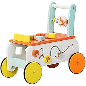 labebe Baby Walker with Wheel, 3-in-1 Wooden Activity Walker for Kids 1-3 Years, Baby Push Walker Girl&Boy/Wooden Push Toy/Walker Toy Infant/Baby Wagons/Learning Walker/Push Cart Toy Orange