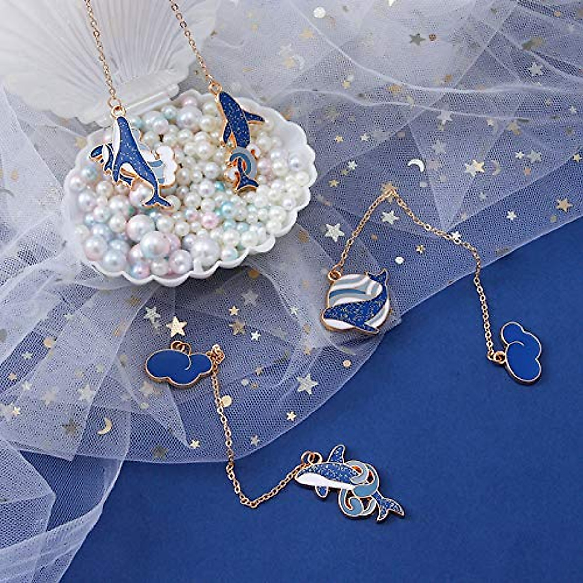 ZARYIEEO Office Products 4 Pcs Bookmarks Blue Whale Metal Bookmark with A String of Pendant Book Maker for Adults Kids Book Lovers Bookmarks for Reading Bookmarks Bulk Book Accessories