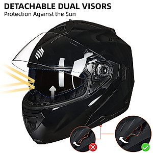 ILM Motorcycle Helmets for Adults Dual Visor Enlarged Air Vents Modular Full Face Cascos para Motos Men Women DOT Model DP998(Gloss Black, Medium)