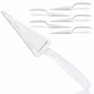 [6 Pack] 10 Inch Plastic Pie Server - Clear Disposable Cake Servers and Cutter Utensil, Heavy Duty Spatula for Serving Platter, Cutting Dessert, Pizza Pastry Slicer, Kitchen Knife and Wedding Flatware