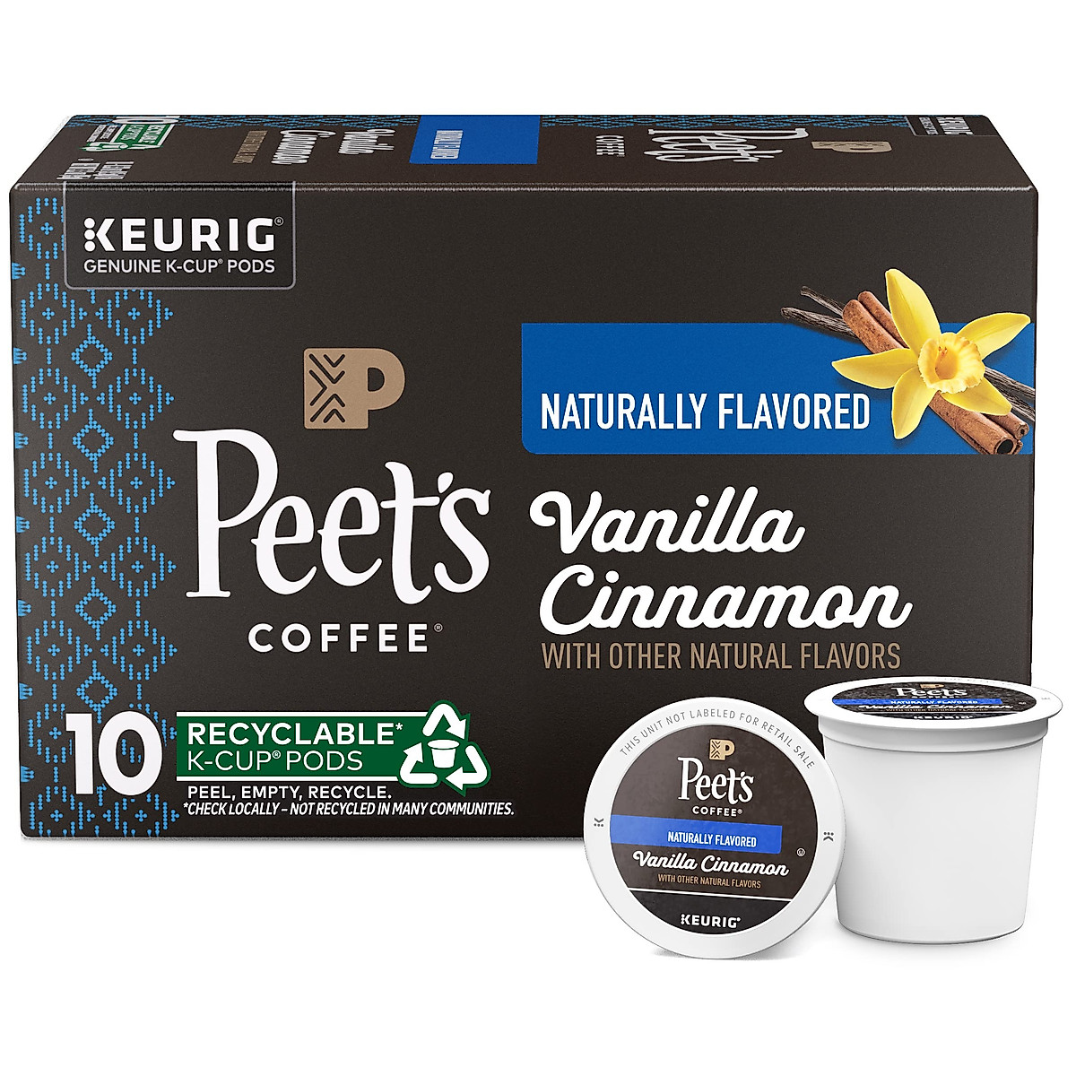 Peet’s Coffee, Vanilla Cinnamon - Flavored Coffee, 10 K-Cup Pods for Keurig Brewers (1 box of 10 pods), Light Roast