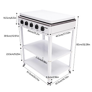 Commercial Free Standing Restaurant White Stainless Steel Gas Stove 5 Burner Gas Stove Tops Kitchen Cooking Stove Outdoor Gas Hob Vertical Split Cooktop With Shelf Adjust Fire Size for Cooking (White)