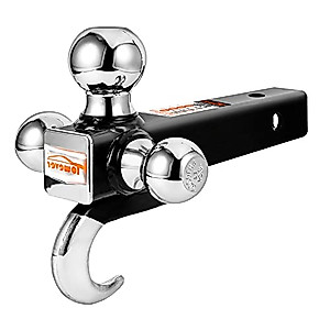 Towever 84180 Trailer Hitch Tri Ball Mount with Hook, 3 Ball Hitch Fit for Towing Hitch 2 inch Receiver (Hollow Shank Tow Hitch, Black&Chrome)