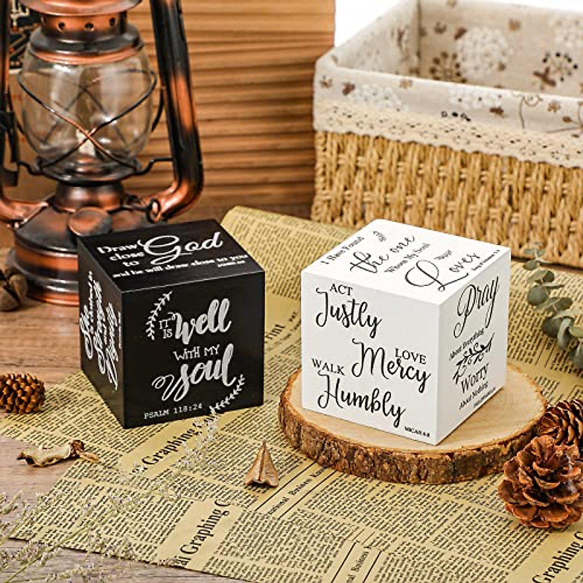 2 Pcs Bible Verse Mini Wood Signs Christian Decor Be Still and Know Religious Sign Wooden Scripture Desk Decor Rustic Bible Verse Blocks Home Scripture Word Plaque, 3.35 Inch (Vivid Style)