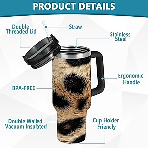 Flradish 30oz Tumbler with Handle, Fashion Leopard Print Stainless Steel Tumbler with Lid and Straws Double Wall Vacuum Insulated Leakproof Coffee Travel Mug