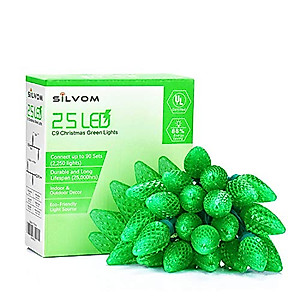 Silvom Green Christmas Lights, 25 LED Festive Lights, 16ft Faceted C9 String Lights, 120V UL Certified Indoor & Outdoor String Lights for Easter, Tree, Garden, Party, Patio, Fence, Holiday Decoration