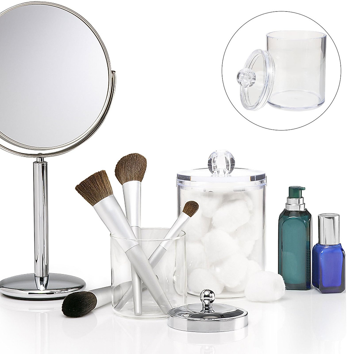 Cabilock 2 Pcs Acrylic storage box acrylic storage container Cotton Pad Holder plastic swab storage jar Makeup Cotton Round Holder Make Up Pads Holder holder Bracket box cosmetic