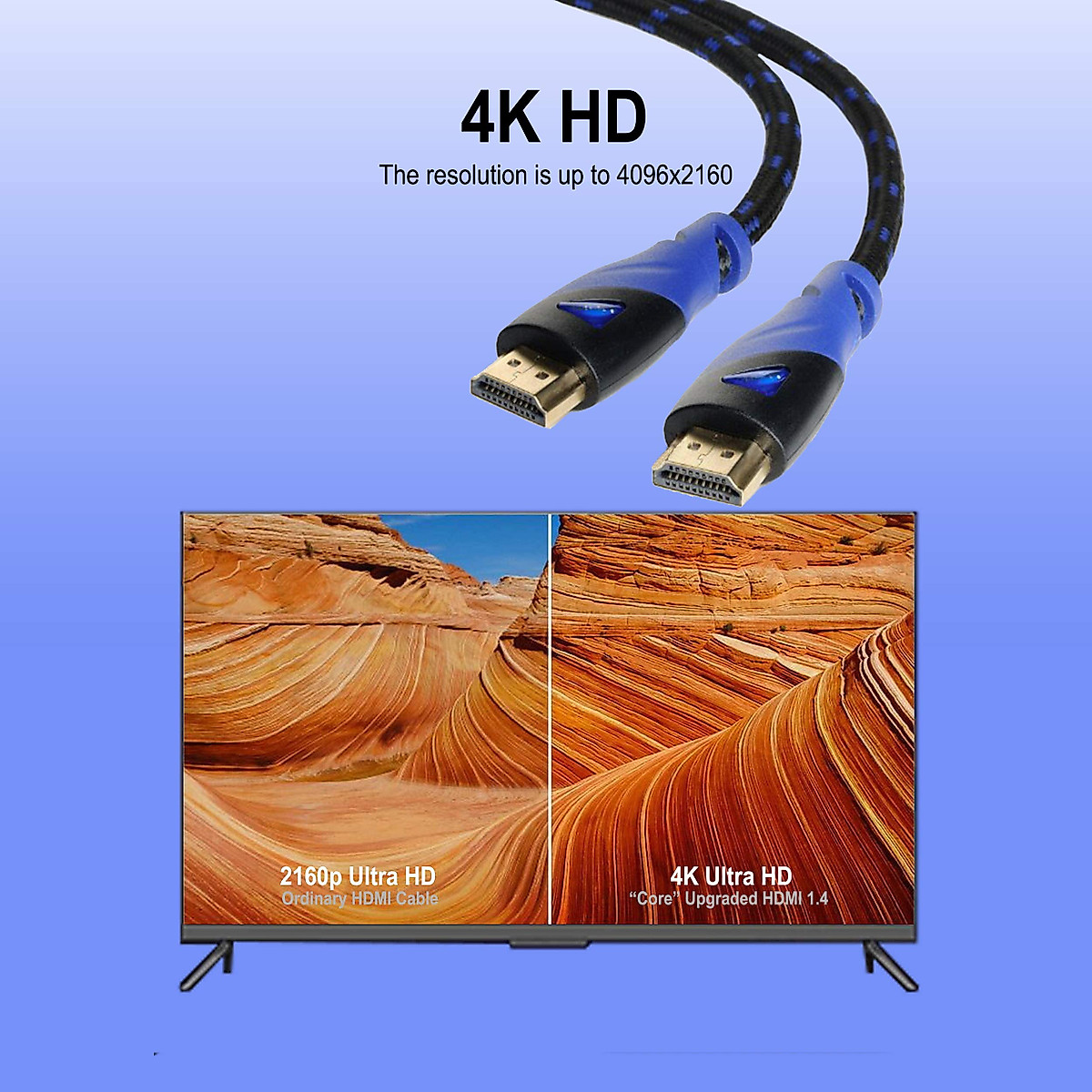 Aurum Ultra Series High Speed HDMI Cable with Ethernet - Braided 40 Ft HDMI Cable Extender Supports 3D and Audio Return Channel up to 4K Resolution - Compatible with TV, PC, Laptops, PS3-5 Pack