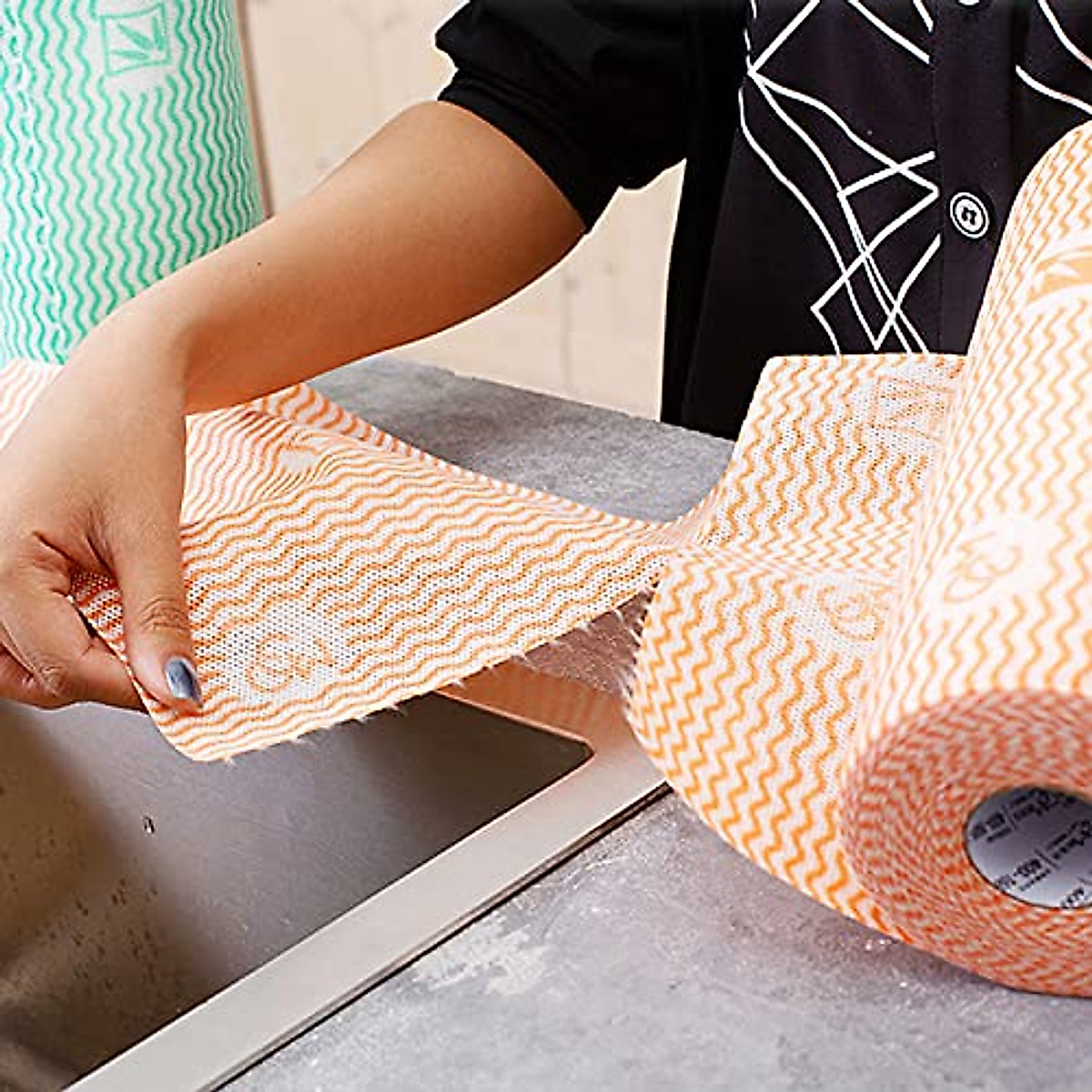 KitchLife Reusable Bamboo Paper Towels with Oil-Water Separation Technology, 1 Roll = 10 Months Supply - Washable and Recycled Paper Rolls, Eco Friendly Gift, Roral Orange