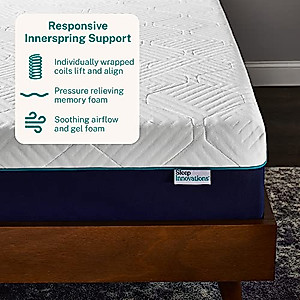 Sleep Innovations Hudson Hybrid 12 Inch Cooling Gel Memory Foam and Innerspring Mattress with Cool Touch Quilted Cover, Queen Size, Bed in a Box, Medium Support