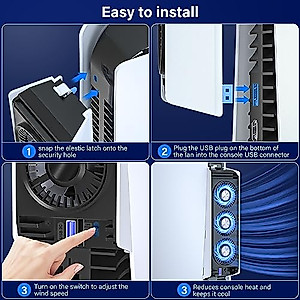 Cooling Fan for PS5, Quiet Cooler Fan with LED Lights and USB3.0 Hubs for PS5 Cooling Fan, Upgraded Efficient Cooling System for PS5 Accessories, Compatible with PlayStation 5 Digital & Discs Edition