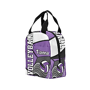 zaaprintblanket Custom Name Lunch Bag For Men Women Personalized Volleyball Purple White Cooler Lunch Box Portable with Name for Gift Workout Camping