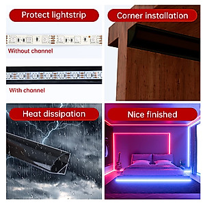 Muzata 10Pack 6.6FT/2M V-Shape LED Channel System with Transparent Smoky Black Cover Lens, Black Aluminum Extrusion Profile Housing Tape Lights V1SW BB 2M