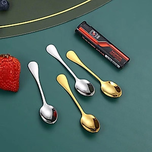 Wesdxc56 Demitasse Espresso Spoons, Mini Coffee Spoon, 4 Inches Stainless Steel Small Spoons for Dessert, Set of 6（Silver)