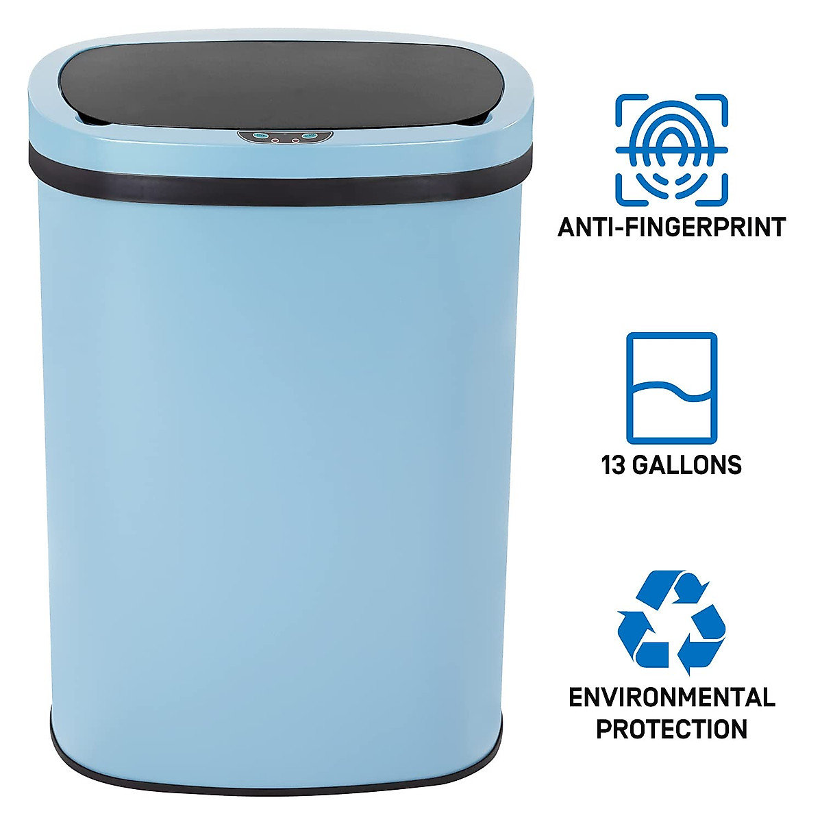 Trash Can 13 Gallon Automatic Kitchen Trash Can with Lid, 50L High Capacity Touchless Stainless Steel Garbage Can, Electronic Motion Sensor Smart Trash Cans Touch Free Garbage Bin Trash Bin, Blue
