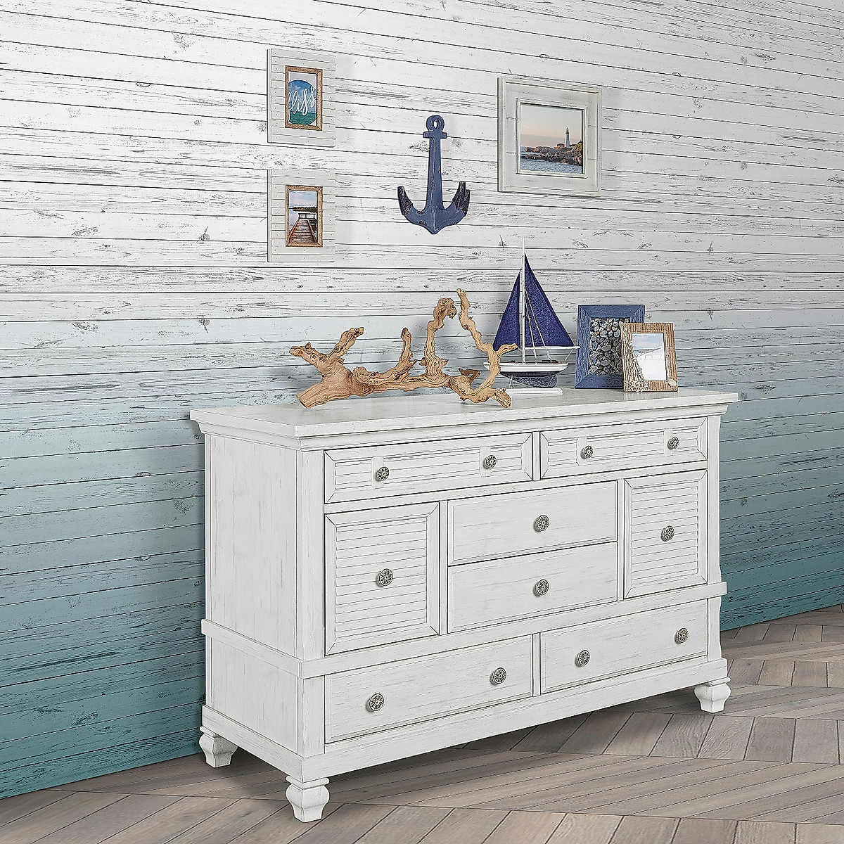 Evolur Weathered White Cape May Double Dresser