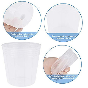 ELCOHO 36 Pack 6/5/4/3 Inch Plant Nursery Pots Transparent Plastic Gardening Pot Soft Seed Starting Pot Flower Plant Container with Drainage Hole for Seedling Succulent Vegetable Flowers