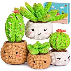 Crochetta Crochet Kit for Beginners - Beginner Crochet Starter Kit with Step-by-Step Video Tutorials, Learn to Crochet Kits for Adults and Kids, DIY Knitting Supplies, 4 Pack Plants Family(40%+ Yarn)