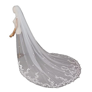 Vintage Cathedral Wedding Bridal Veil With Lace Appliques Metal Comb Custom Make Dramatic Bohemian Bride (118inches cathedral)