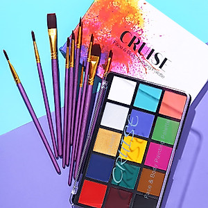 UCANBE Face Body Paint Set, 15 Colors Painting Palette Makeup Kit with 10 Pcs Professional Artist Brushes for Halloween Cosplay Party