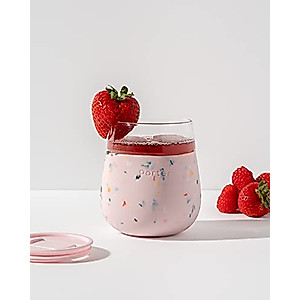 W&P Porter Portable Cocktail Glass with Protective Silicone Sleeve, Terrazzo Blush, 15 Ounces, On-the-Go, Reusable Wine Tumbler with Slide-lock Lid, Dishwasher Safe, 15 oz