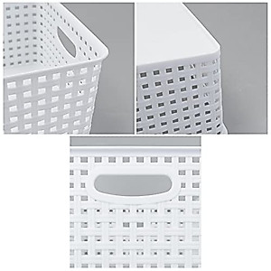 Nesmilers Small Plastic Storage Baskets, White Plastic Woven Baskets, 4-pack