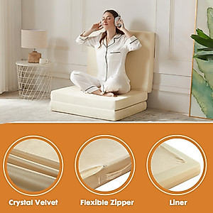 Eiayeebil Foldable Mattress, 4 Inch Portable Trifold Mattress, Foam Folding Mattress Topper, Breathable and Soft Washable Velvet Cover for Yoga,Travel and Guest Mat with Storage Bag, Single (25x75)