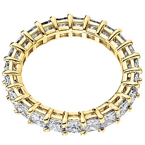 PAVOI 14K Yellow Gold Plated Princess Cut Cubic Zirconia Love Ring - 3mm Stackable Bands for Women - Gold Eternity Rings for Women, Size 6