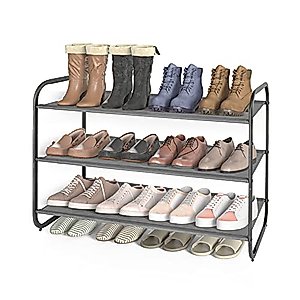 MAX Houser 3-Tier Shoe Rack, Fabric Shoe Shelf for Closet Bedroom Entryway (Dark Grey)