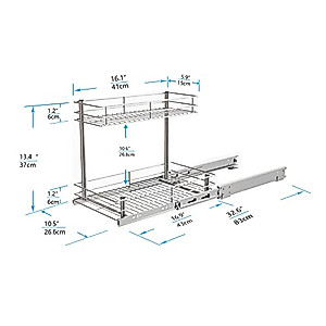HANKEY Pull-Out Home organizers,Under Sink 2 Tier Pull Out Cabinet Organizer for Kitchen/Bathroom Organizers and Storage- 10.47W x 16.93D x 14.56H，Heavy Duty Metal