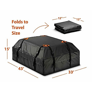 Durable Roof Top Waterproof Cargo Bag - Zone Tech Classic Black 15 Cubic Feet Premium Quality Universal Waterproof Fold-able Leak Proof Traveling Roof Top Car Bag