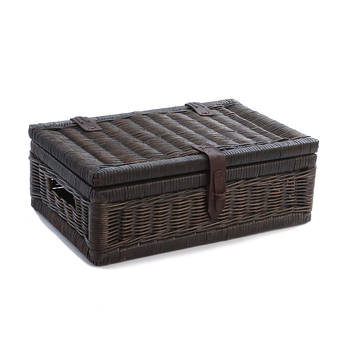 The Basket Lady Covered Wicker Storage Basket Nested Set of 2 Antique Walnut Brown
