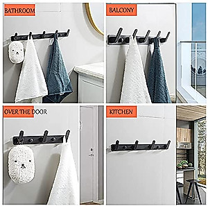 Jamend Clxp Space Aluminum Lightweight but Sturdy, Over The Door Robe Rack with Screws, for Hanging Dog Leash Bags Towel Purse, 12.8-Inch, Matte Black, Wall-Mounted, Metal Coat Hooks.(4-Hook)