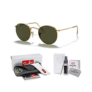 Ray-Ban RB3447 001 47M Gold/Crystal Lens G-15 Green ROUND METAL Sunglasses For Men + BUNDLE with Designer iWear Eyewear Kit (SMALL)