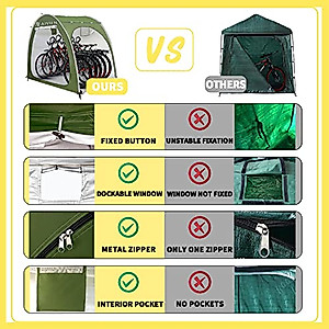 AVIIN 4 or 5 Bike Tent Heavy Duty, 210D Silver-Plated Oxford Extra Thick Waterproof & Sunproof Large Outdoor Bikes Storage Shed for Mountain Bicycle, Motorcycle, Garden Repair Tool, Lawn Mower, Green