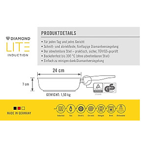 Woll Diamond 1724DPI Lite Cast High randpfanne Induction 24 CM Diameter 7 CM High with Removable Handle