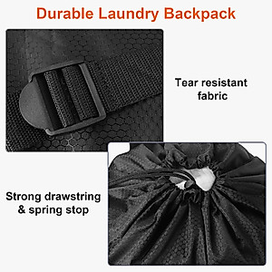 Femuar Laundry Bag Backpack Durable Laundry Bag with Shoulder Straps and Mesh Pockets Portable Laundry Dirty Clothes Hamper Bag for College Dorm (Black)