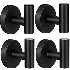 Kruodop Towel Hooks for Bathroom,4 Packs Wall Mount Towel Holder,Black Matte Wall Robe Hook,Stainless Steel Heavy Duty Door Hanger Towel Hook for Kitchen, Bedroom,Hotel,Pool,Coats and Keys