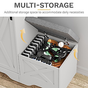 DWVO Farmhouse Shoe Storage Cabinet with Shoe Bench, 5-Tier Shoe Cabinet with Adjustable Shelves for 20 Pairs, Narrow Slim Shoe Cabinet with Sliding Door for Entryway, Hallway, Living Room (White)