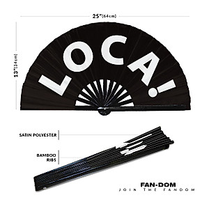 Loca! hand fan foldable bamboo circuit hand fan funny gag slang words expressions statement gifts Festival accessories Rave handheld Circuit event fan Clack fans (Black)